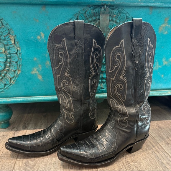 Lucchese | Shoes | Lucchese Womens Alligator Black Cowboy Boots Size 9b ...